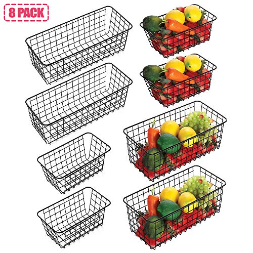 XINFULL 8 Pack Wire Storage Baskets Household Metal Wall-Mounted Containers Organizer Bins for Kitchen Bathroom Freezer Pantry Closet Laundry Room Cabinets Garage Shelf, 4 Large 4 Medium