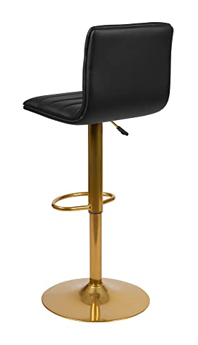Flash Furniture Vincent Modern Black Vinyl Adjustable Bar Stool with Back, Counter Height Swivel Stool with Gold Pedestal Base, Set of 2
