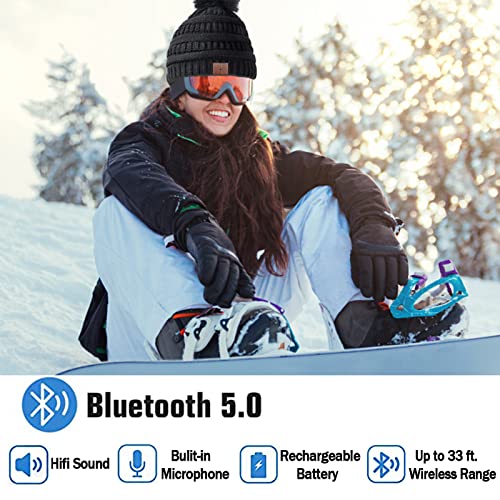 ChenFec Bluetooth V5.0 Beanie Hat for Women & Men, 5Hrs Music, Washable, Unisex, Winter Outdoor Sports Essentials, Black