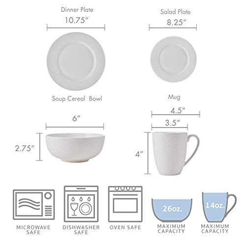 Mikasa Indira Chip Resistant 16-Piece Dinnerware Set, Service For 4, White