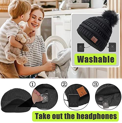 ChenFec Bluetooth V5.0 Beanie Hat for Women & Men, 5Hrs Music, Washable, Unisex, Winter Outdoor Sports Essentials, Black
