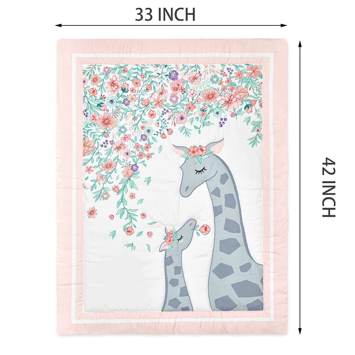 Yolent Baby Girl Crib Bedding Sets Crib Set for Girls Mini Floral Nursery Crib Bedding Sets 3 Piece Pink and Grey Princess Crib Bedding Set