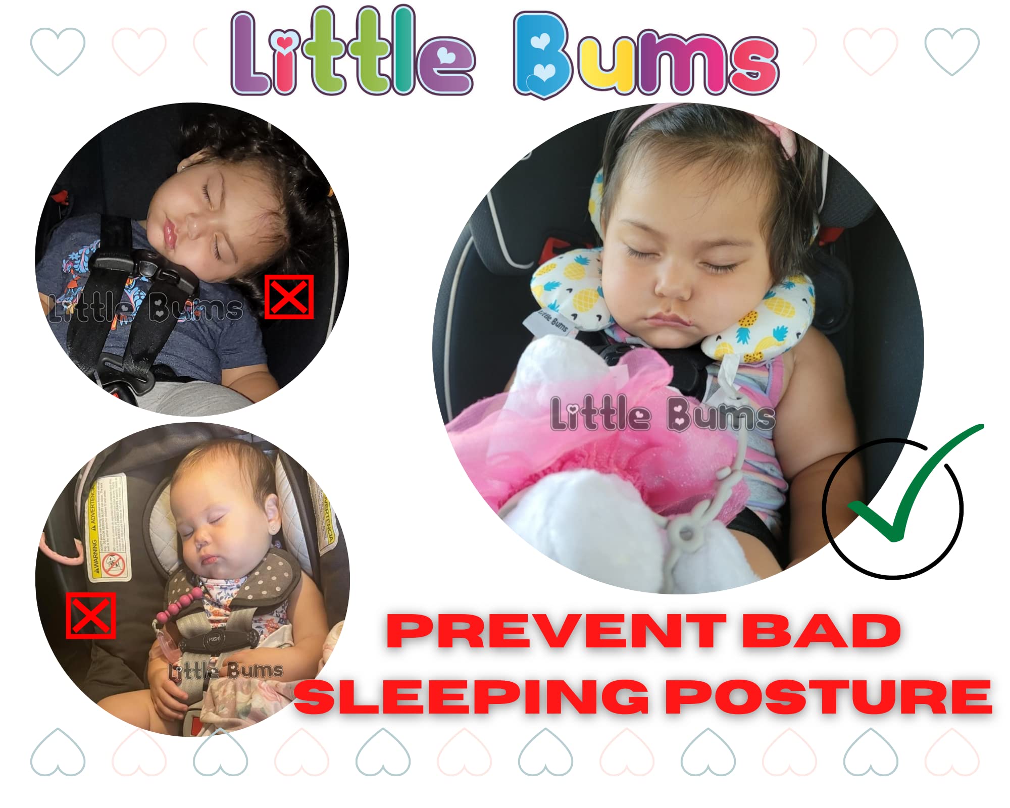 Little Bums Infant Neck Support, u-Shape Travel Pillow (Unicorn)