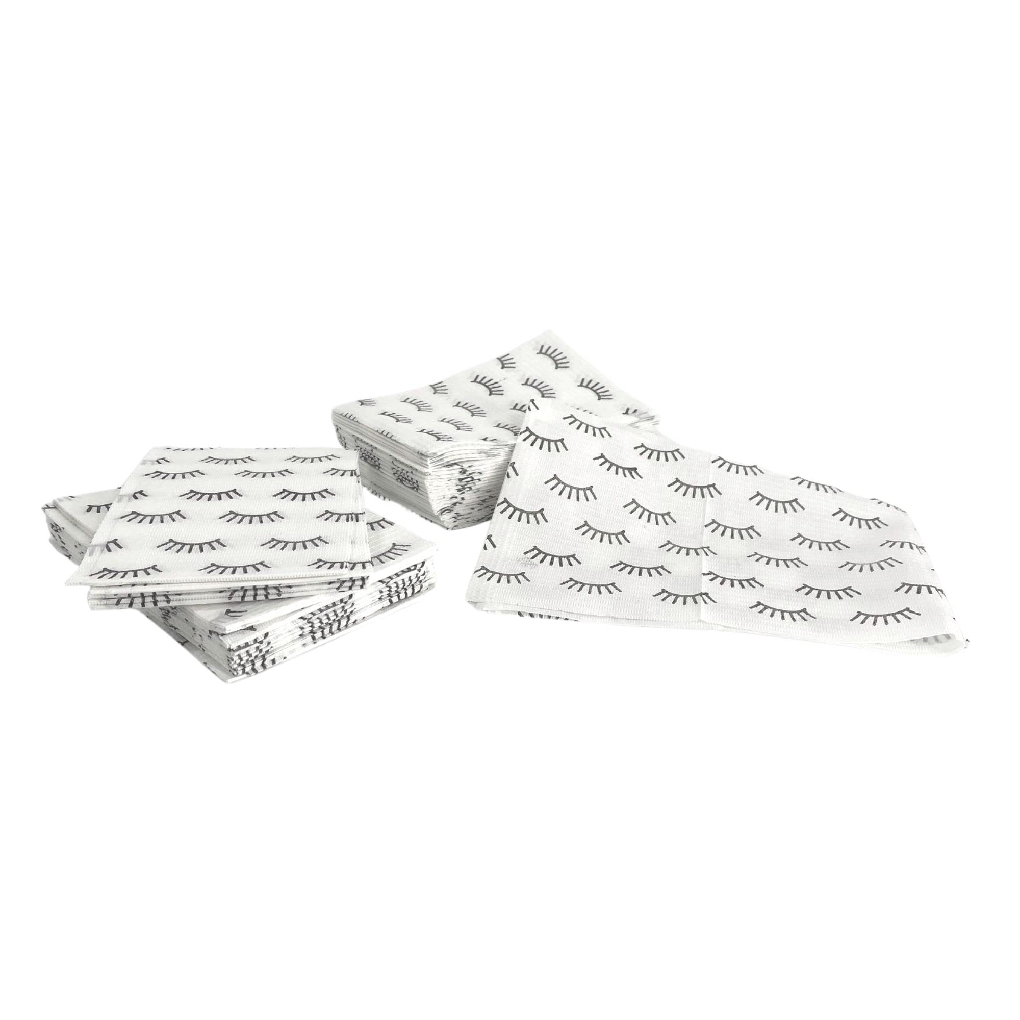 Disposable Lashing Dental Bib | 125 Pack | Size 13x18" inches | Eyelash Extension Supplies | White Bib with Simple Lash Print Design
