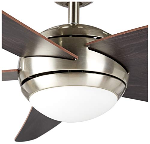 Amazon Basics 52-Inch Ceiling Fan - Includes Integrated Dimmable LED Light Kit and Remote Control - Five Blades, Satin Chrome Finish