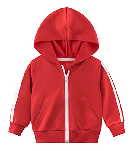 OdilMacy Unisex Toddler Baby Hooded Sweatshirts Casual Basic Zip up Hoodie Sweatshirt Coat for Boys Girls Red