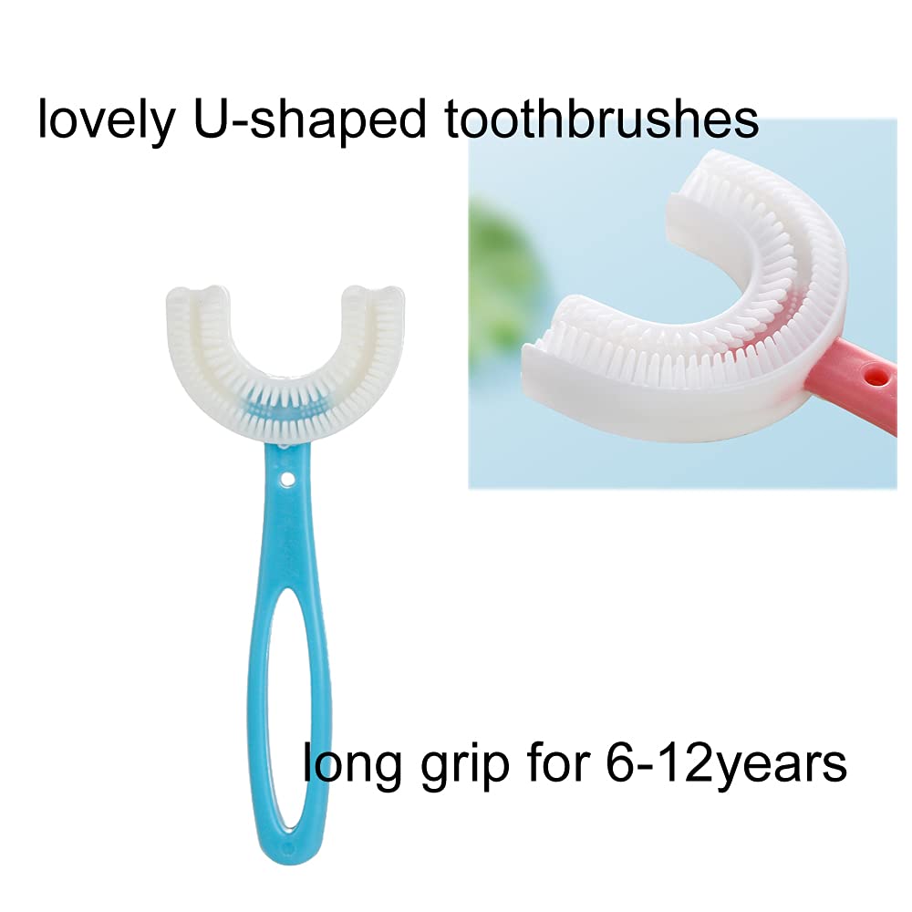 claiol 2 PCS U-Shaped Kids Toothbrush, Soft Manual Training Toothbrush for Kids 6-12 Years (Pink +Blue)