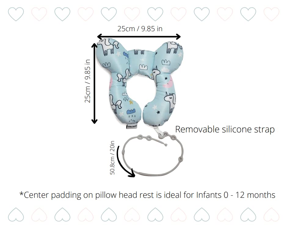 Little Bums Infant Neck Support, u-Shape Travel Pillow (Unicorn)