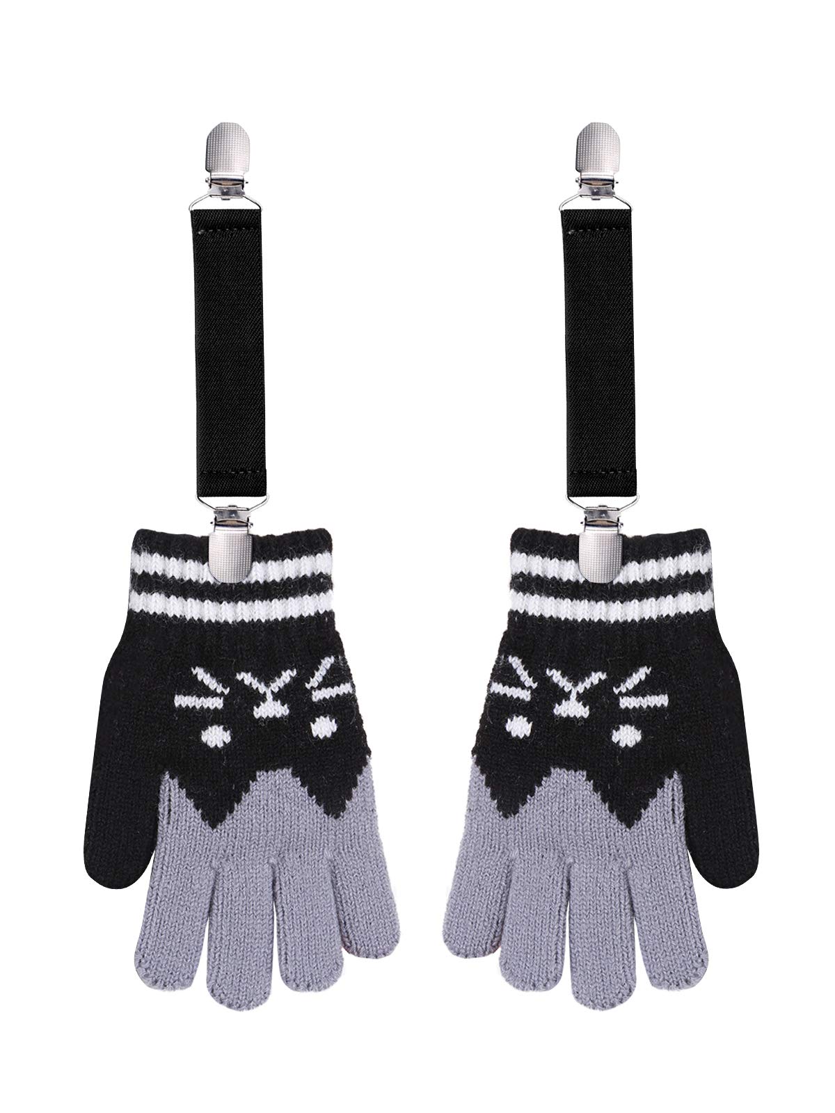 Century Star Elastic Mitten Clips for Toddlers Glove Clips for Kids Babys Adults Winter Boys Girls Mitten Clips 2 Pairs Black One Size