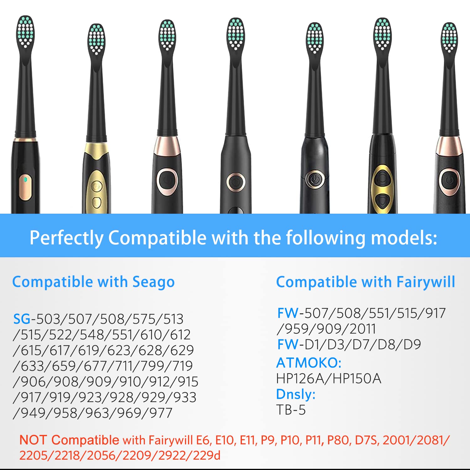 10 Pack Replacement Heads Compatible with Fairywill Toothbrush Heads Electric Handles FW-507/508/551/D1/D3/D7/D8/FW908/FW910/917/949/958/959/FW610/FW659/FW719