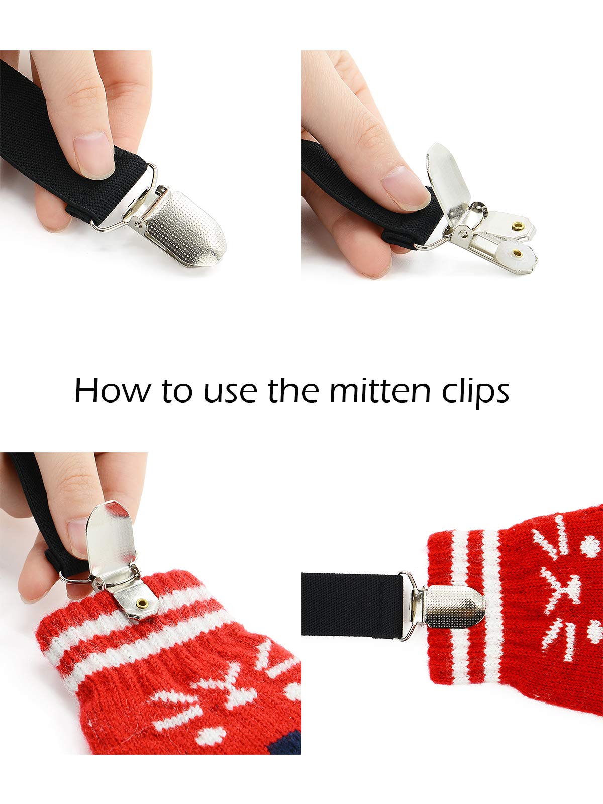 Century Star Elastic Mitten Clips for Toddlers Glove Clips for Kids Babys Adults Winter Boys Girls Mitten Clips 2 Pairs Black One Size