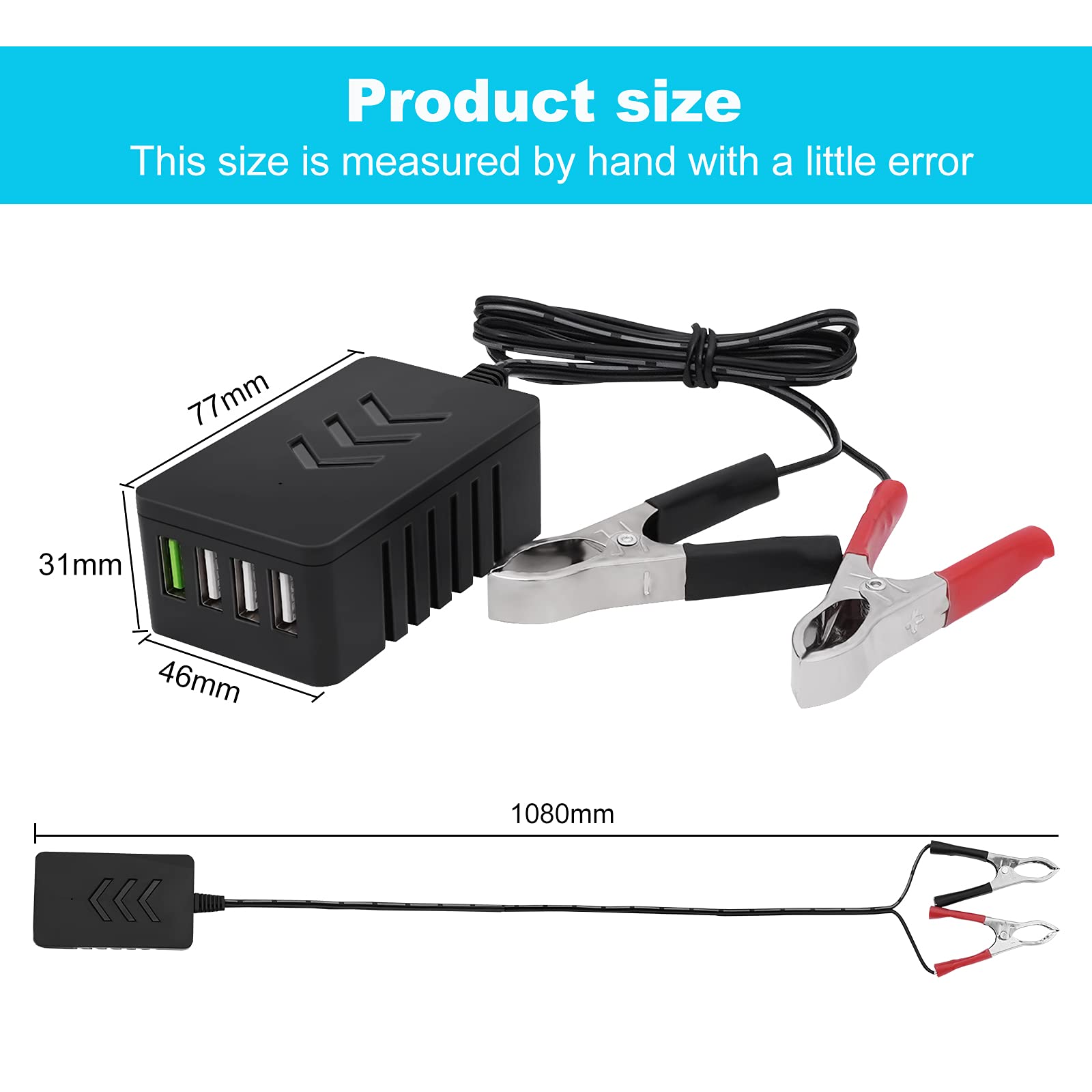 YIPIN HEXHA DC Converter with Battery Clip 12V/24V to 5V 4USB Port DC Power Adapter Buck Charging Module for Apple Android Phone Charging
