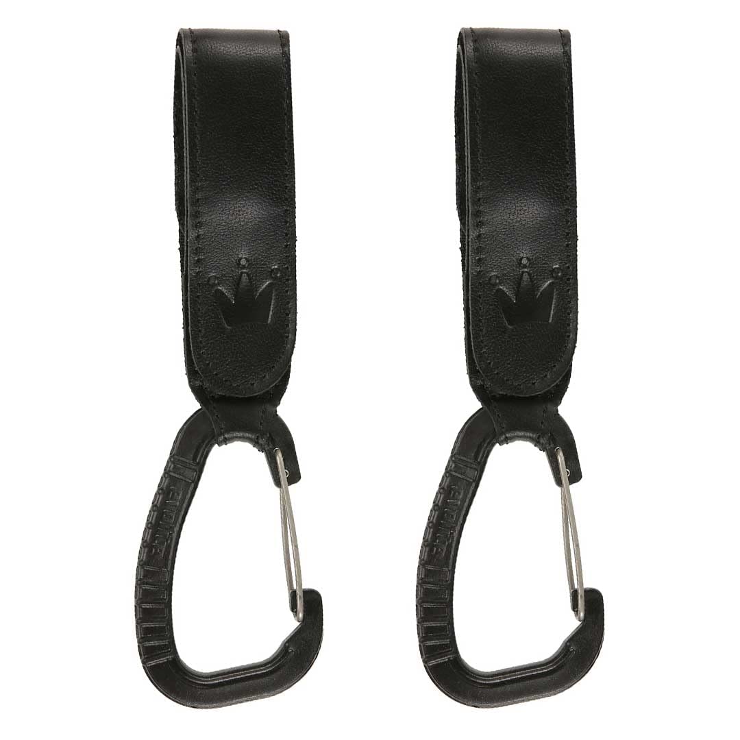 Genuine Leather Stroller Hook by Motheric - baby stroller leather hooks, stroller hooks for diaper bags, Leather Stroller Clips - 2Pcs - stroller bag hook - Black