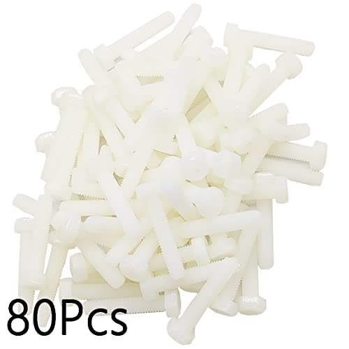 M5 x 25mm White Nylon Hex Head Cap Bolts Screws, Plastic Hexagon Nuts, Full Thread Nylon Hexagon Head Cap Bolts, 80Pcs