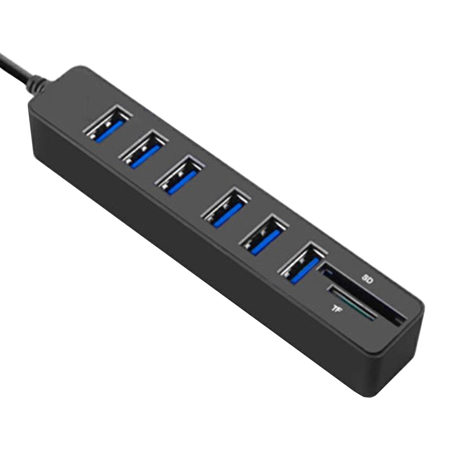 USB Hub, Universal Ultra Slim Data Hub 6 Port USB 2.0 Hub Multifunctional Splitter, 2.0 USB Extension Splitter with 60cm Cable(Black)