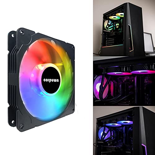 corpuwn 3 Pack 140mm ARGB Case Fans Nine-Blade High Airflow PWM Computer Cooling Fan Sealed Bearing 3-Pin Customizable LED Fans with Hub&Rubber dampening