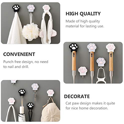 Hemoton 3Pcs Decorative Wall Hook Cat Paw Hooks Punch Free Self- Adhesive Hanger for Bedroom Kitchen Bedroom Purse Coat Towel Tool Hanging