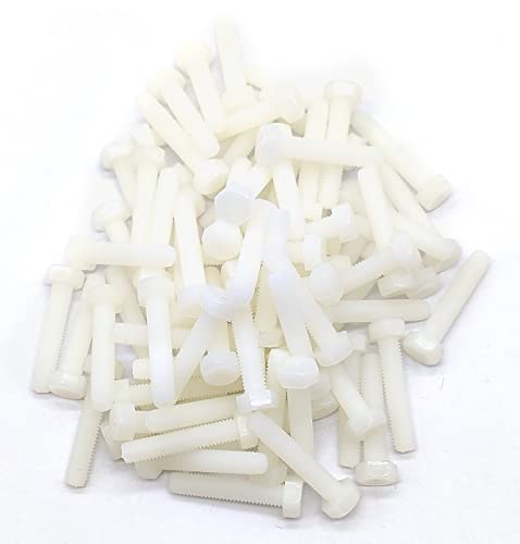 M5 x 25mm White Nylon Hex Head Cap Bolts Screws, Plastic Hexagon Nuts, Full Thread Nylon Hexagon Head Cap Bolts, 80Pcs