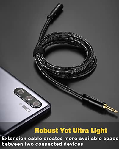 SOLMIMI Headphone Extension Cable (8ft/1.2m) 4 Pole 3.5mm TRRS Male to Female Lossless Stereo Audio Cable Extension Nylon Braid Aux Cord Extension for Headset or Audio Devices –Matte Black