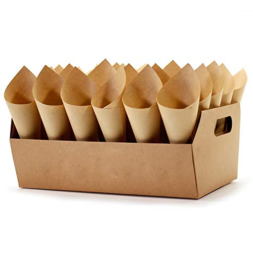 DAOLA Party Confetti Cone Holder Box - Confetti for Gift Box Wedding, Stand Tray Box Total of 30 Holes for 30 Confetti Cone, and Include 32 Cone Papers (Kraft-F, 1)