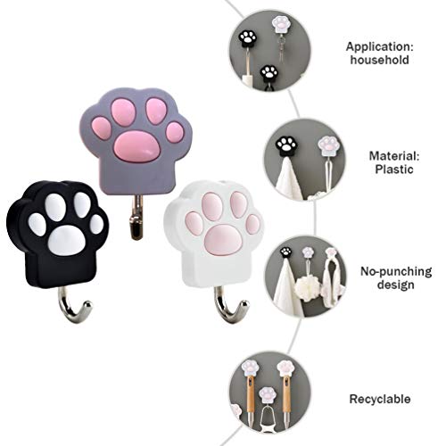 Hemoton 3Pcs Decorative Wall Hook Cat Paw Hooks Punch Free Self- Adhesive Hanger for Bedroom Kitchen Bedroom Purse Coat Towel Tool Hanging