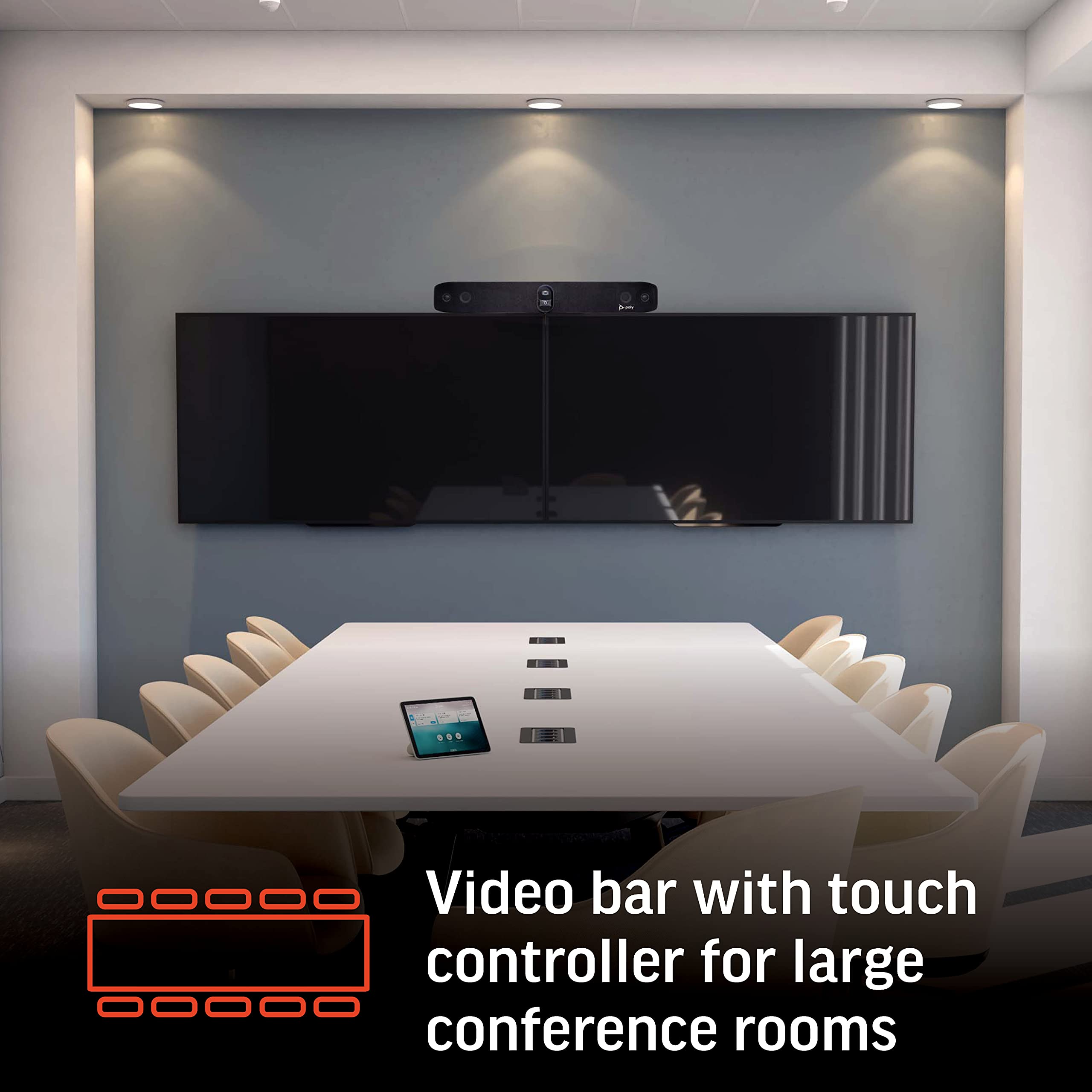 Poly - Studio X70 Video Bar + TC8 Touch Controller (Plantronics + Polycom) - Premium 4K Audio & Video Conferencing for Large Conference Rooms - Camera, Speakers, Mics - Works with Teams, Zoom & More