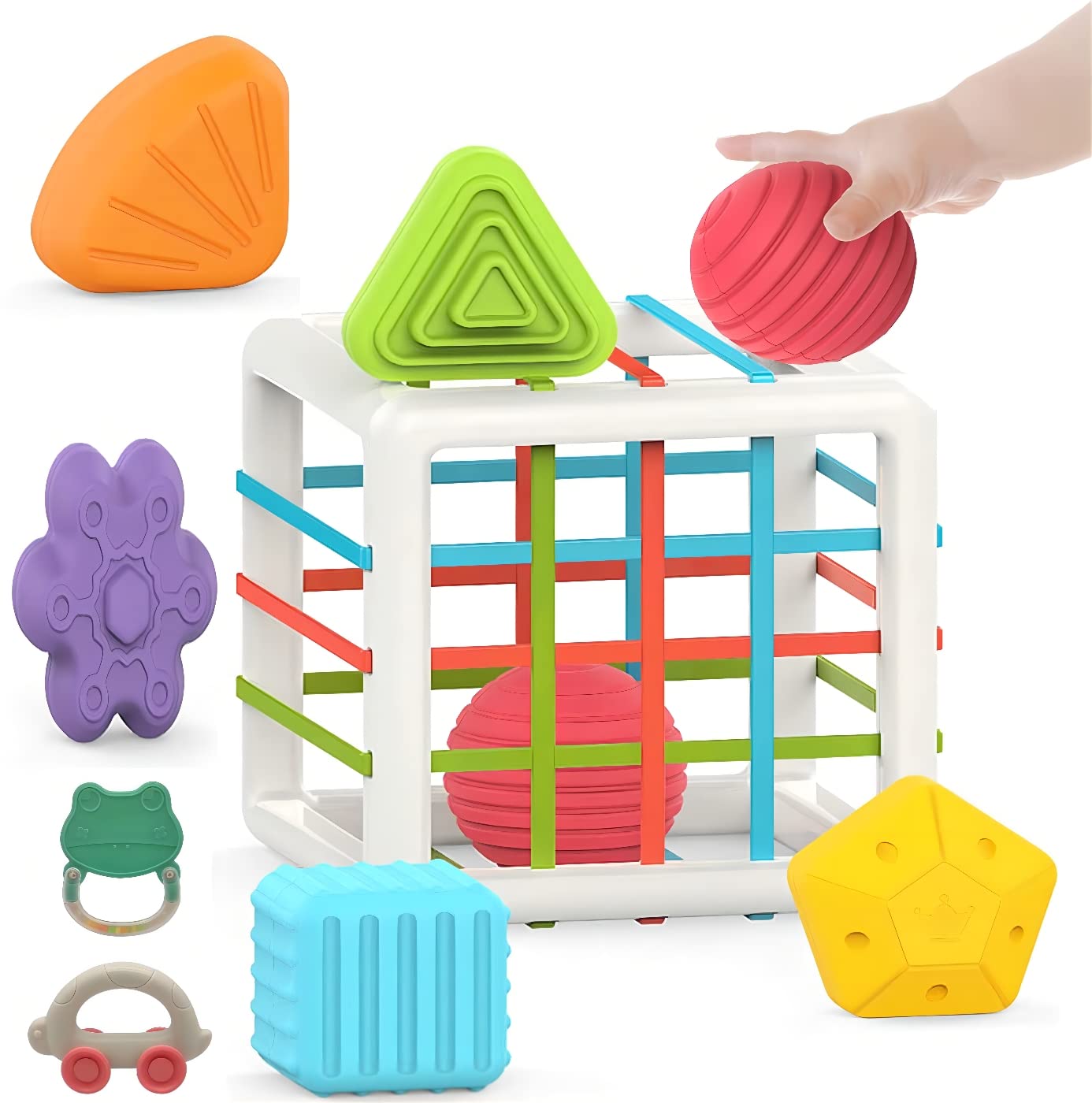 Baby Sensory Bin, Baby Shape Sorter Toys Set, Sensory Sorting Bin with Elastic Bands, Baby Color and Shape Classification Toys,Toys & Gifts for Babies