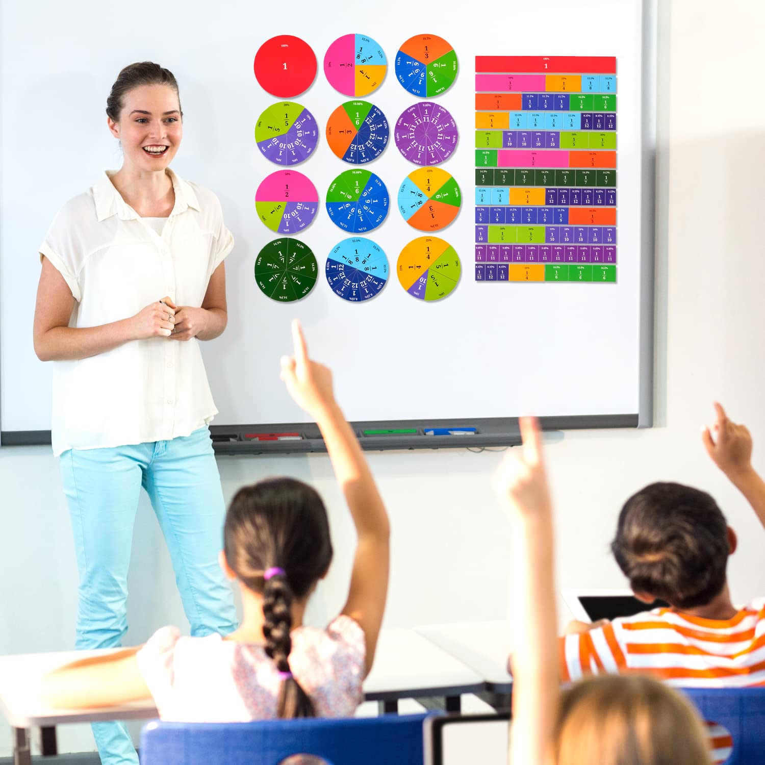 166 PCS Magnetic Fraction Tiles & Fraction Circles with Percentages - Math Manipulatives for Elementary School, Fraction & Percent Strips & Bars, Fraction Manipulatives Class Set, Homeschool Supplies