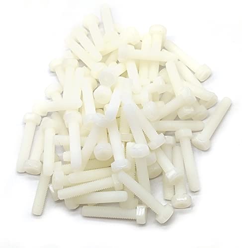 M5 x 25mm White Nylon Hex Head Cap Bolts Screws, Plastic Hexagon Nuts, Full Thread Nylon Hexagon Head Cap Bolts, 80Pcs