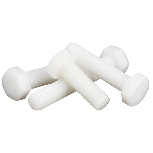 M5 x 25mm White Nylon Hex Head Cap Bolts Screws, Plastic Hexagon Nuts, Full Thread Nylon Hexagon Head Cap Bolts, 80Pcs