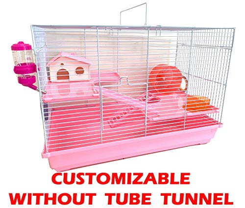 Large 3-Levels Dwarf Hamster Expandable and Customizable Habitat House Cage for Rodent Gerbil Mouse Mice Rat with Crossover Tube Tunnel