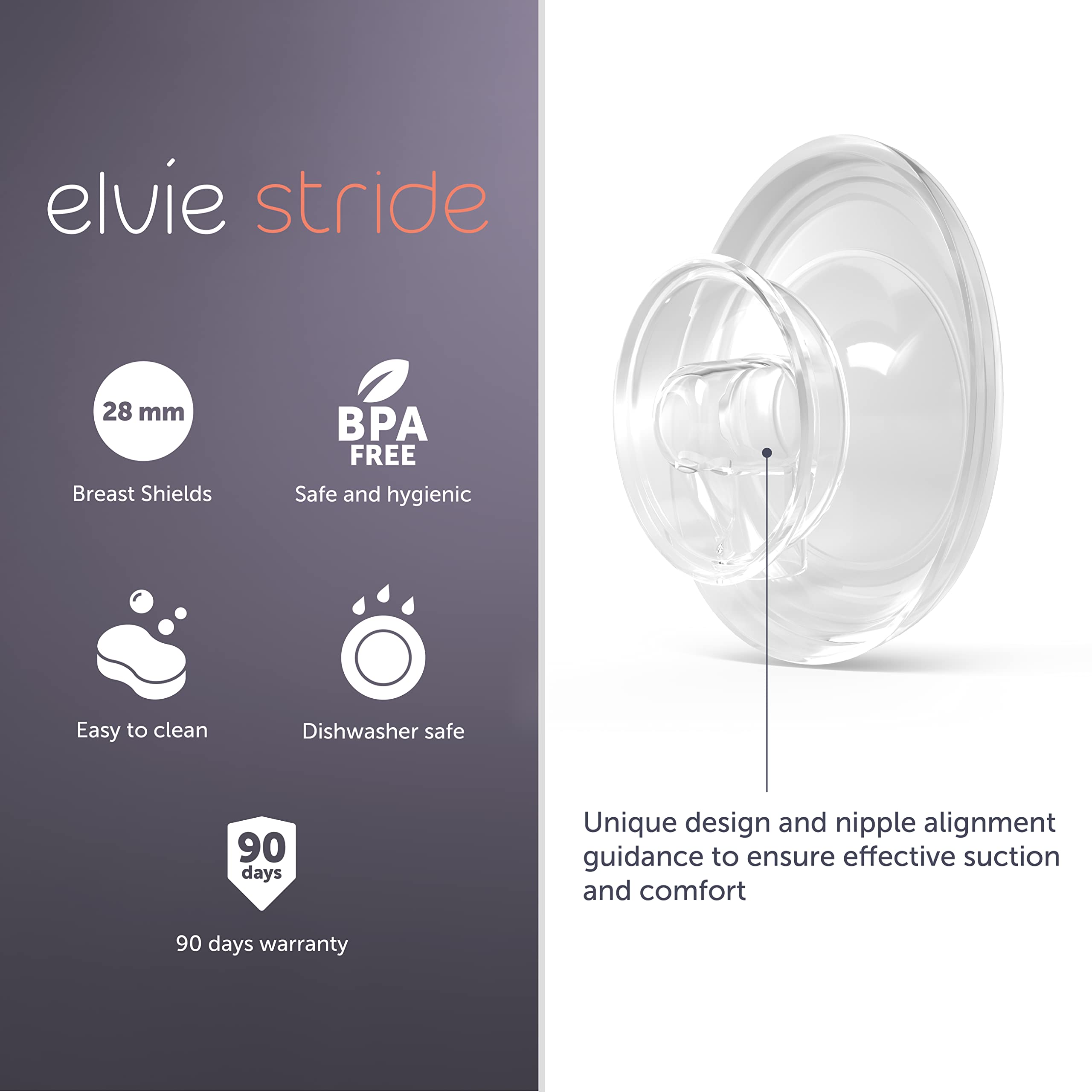 Elvie Stride Breast Pump Breast Shield - 28mm | 2 Pack | Nipple Shield Flange for Pumping Breast Milk | Breastfeeding Essentials for Electric Breast Pumps | BPA Free, Dishwasher Safe