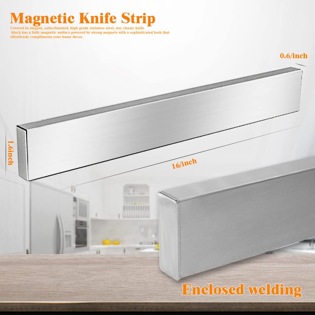 16 Inch Stainless Steel Magnetic Knife Holder for Wall, No Drilling Magnetic Knife Strip with Adhesive for Kitchen Utensil Holder, Art Supply Organizer & Tool Holder