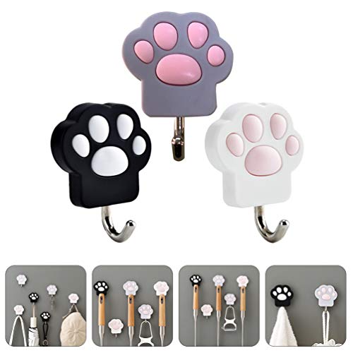 Hemoton 3Pcs Decorative Wall Hook Cat Paw Hooks Punch Free Self- Adhesive Hanger for Bedroom Kitchen Bedroom Purse Coat Towel Tool Hanging