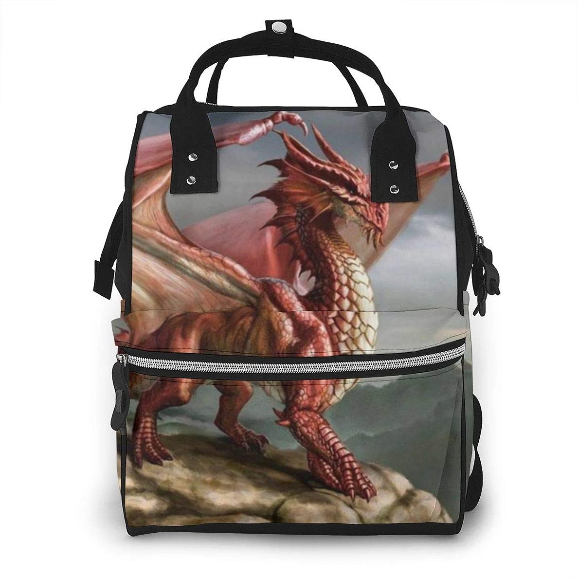 QIANKUI Red Fantasy Dragon Diaper Bags Mummy Backpacks Waterproof Travel Baby Bags Multi-Function Nappy Bags Organizer