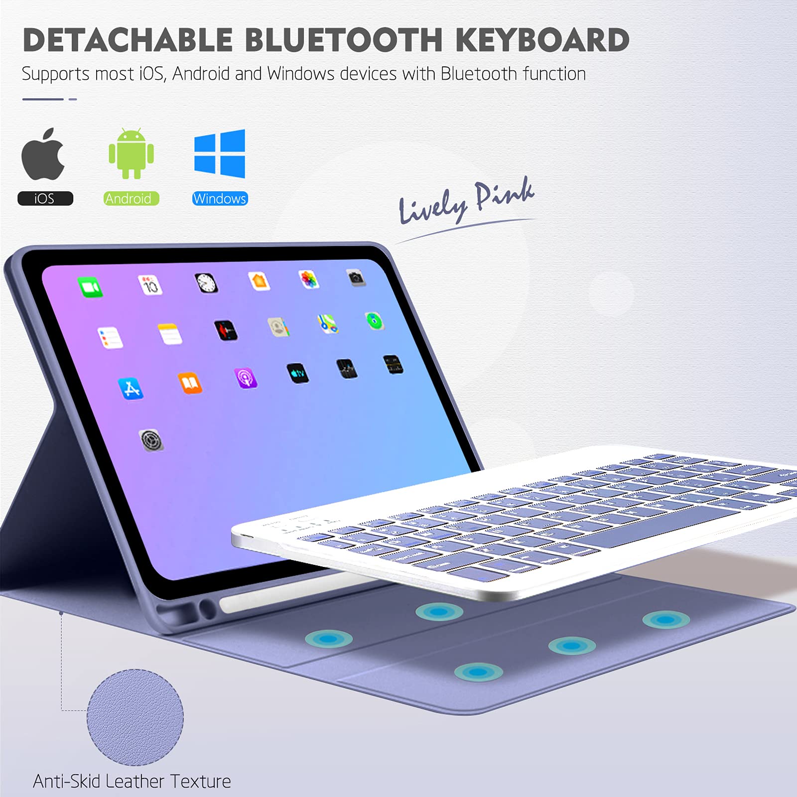 ABEIFAN iPad Keyboard Case 9.7 for iPad 2018 6th Gen, iPad Pro 9.7" 2017 5th Gen, iPad Air 2/Air, Wireless Detachable Keyboard with Pencil Holder Grey-Purple