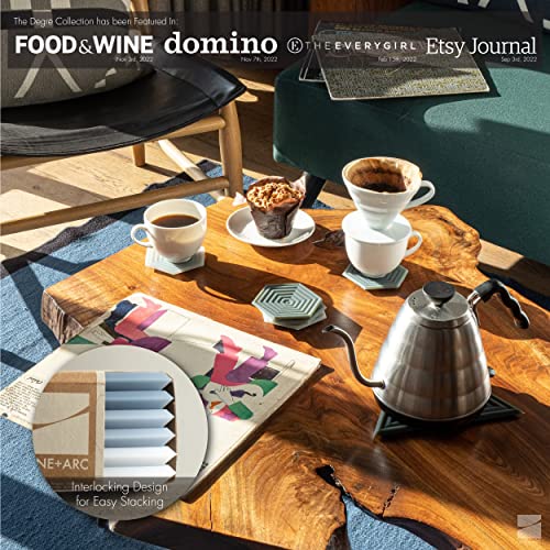 The Original Degrē Coaster (Set of 6, Winter Salad) by LINE+ARC. 10mm Thick Dishwasher Safe Stain-Resistant Outdoor Coffee Table Silicone Modern Hexagon MidCentury Cup Drink Non-Absorbent Rubber