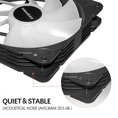 corpuwn 3 Pack 140mm ARGB Case Fans Nine-Blade High Airflow PWM Computer Cooling Fan Sealed Bearing 3-Pin Customizable LED Fans with Hub&Rubber dampening