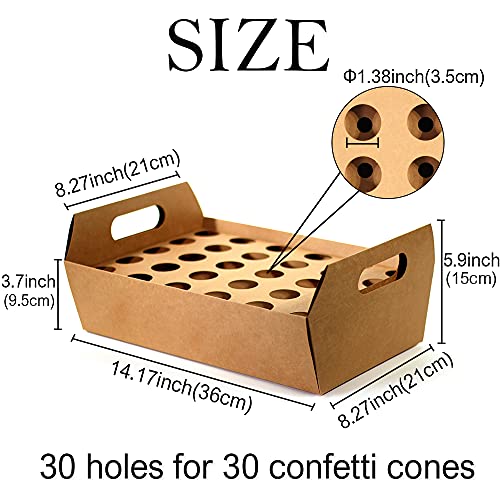 DAOLA Party Confetti Cone Holder Box - Confetti for Gift Box Wedding, Stand Tray Box Total of 30 Holes for 30 Confetti Cone, and Include 32 Cone Papers (Kraft-F, 1)