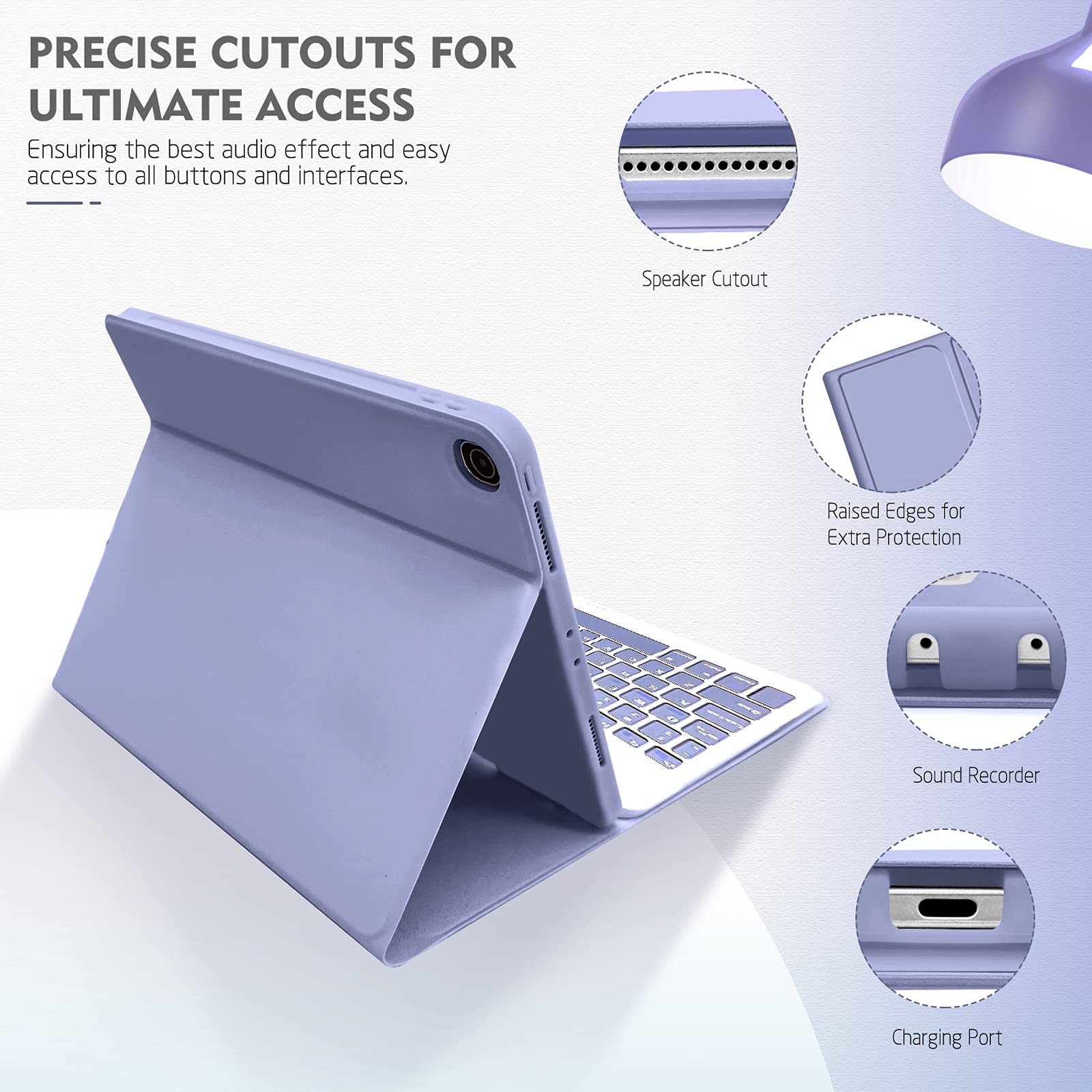ABEIFAN iPad Keyboard Case 9.7 for iPad 2018 6th Gen, iPad Pro 9.7" 2017 5th Gen, iPad Air 2/Air, Wireless Detachable Keyboard with Pencil Holder Grey-Purple