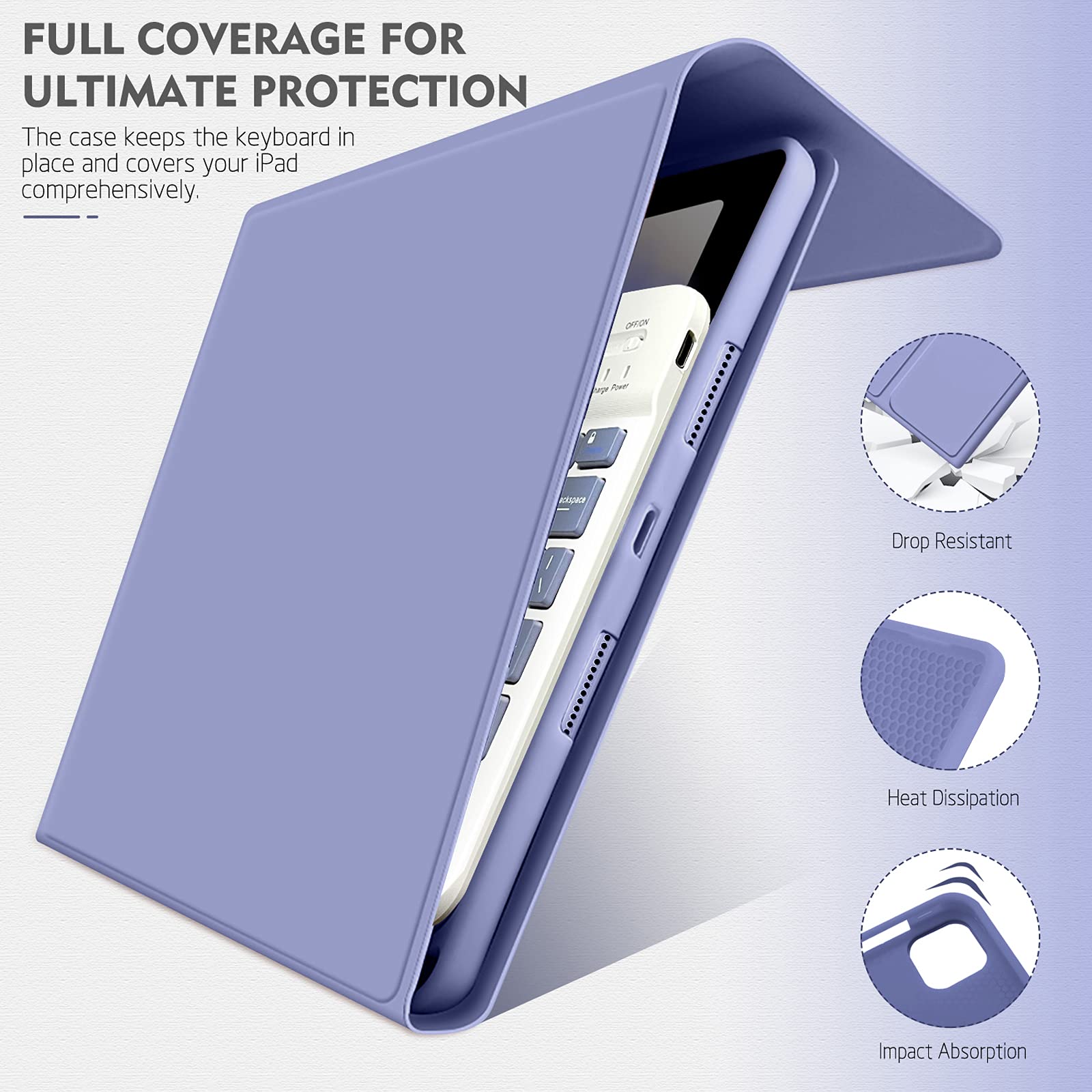 ABEIFAN iPad Keyboard Case 9.7 for iPad 2018 6th Gen, iPad Pro 9.7" 2017 5th Gen, iPad Air 2/Air, Wireless Detachable Keyboard with Pencil Holder Grey-Purple