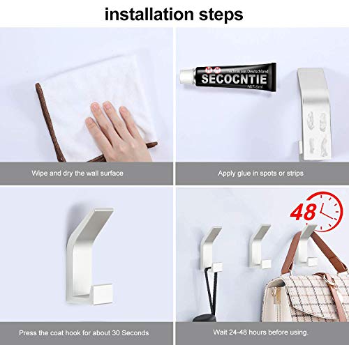 CFGROW Heavy Duty Adhesive Hooks, 6 Packs Silver, Coat Robe Clothes Bath Towel Hook with Strong Glue Ceiling Hanger Hold 22 lbs for Home Bathroom Kitchen Modern Hotel, No Drill Wall Mounted Holders