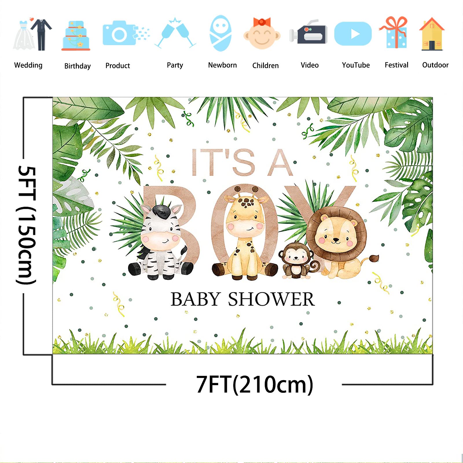 Avezano It's a Boy Baby Shower Backdrop Safari Boy Baby Shower Background Jungle Animals Baby Shower Backdrops Decorations for Boys (7x5)