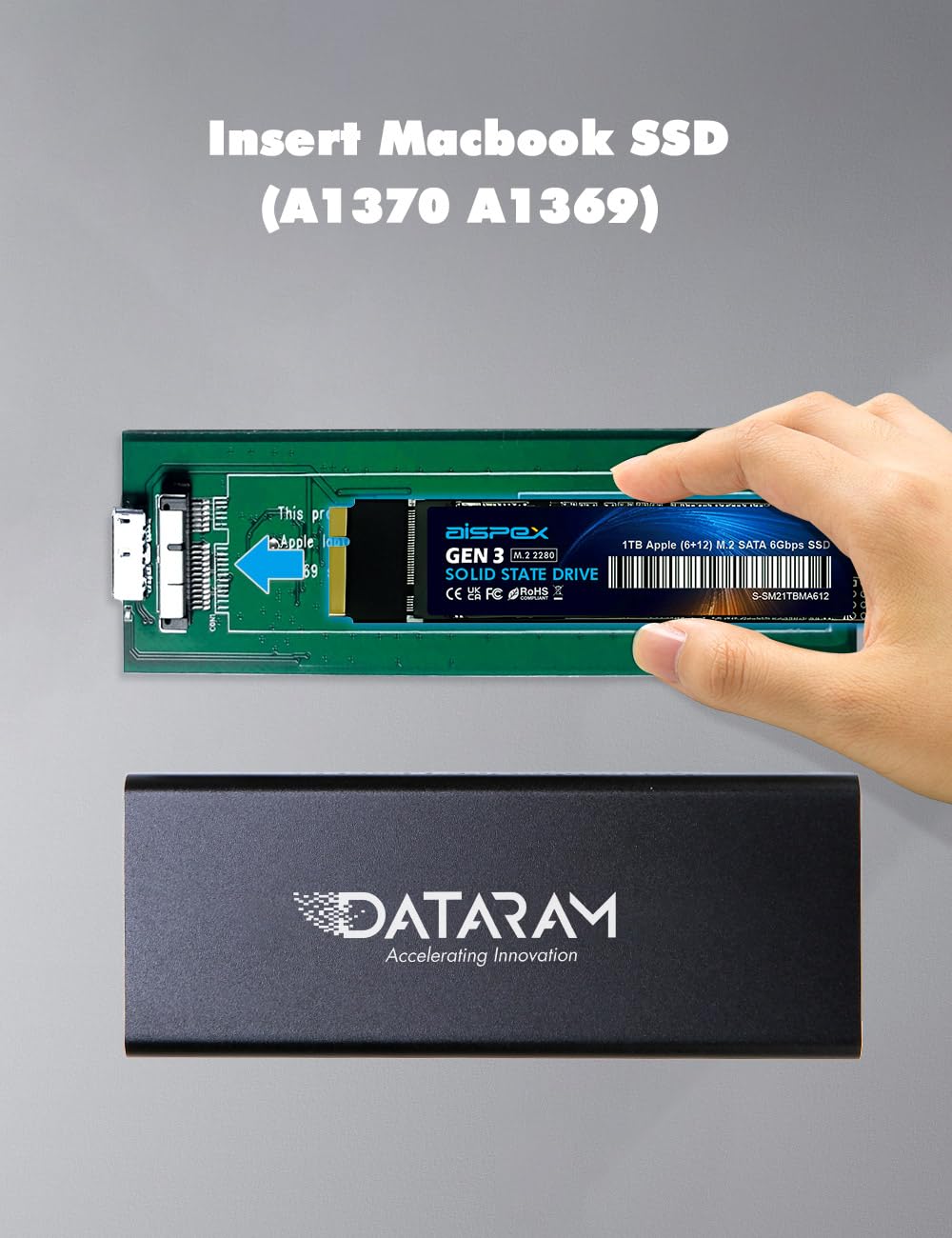 Dataram External SSD Enclosure for The for 11" & 13" MacBook Air Late 2010 Mid 2011 /A1370 A1369