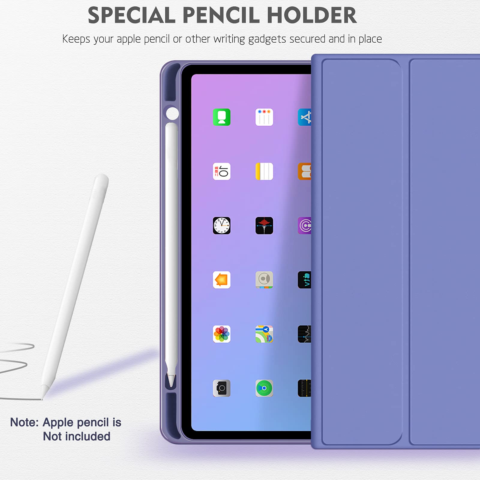 ABEIFAN iPad Keyboard Case 9.7 for iPad 2018 6th Gen, iPad Pro 9.7" 2017 5th Gen, iPad Air 2/Air, Wireless Detachable Keyboard with Pencil Holder Grey-Purple