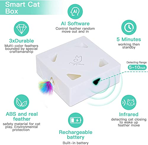 Migipaws Cat Toys, Interactive Automatic 7 Holes Mice Whack-A-Mole, Ultra Fun Smart Teaser Toy for Indoor Cats, USB Rechargeable, 4 Pieces Feather Refills