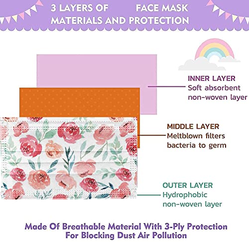 50 Pack Adults Floral Disposable Face Masks with Design, 3 Ply Protective Breathable Women Men Flower FaceMask with Nose Wire (Floral #14)