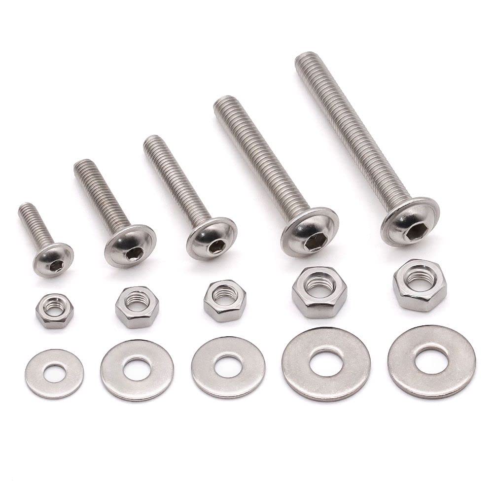 RoyceMart (25 Sets) M6-1.0 x 20mm Flanged Washer Button Head Socket Cap Screws with M6-1.0 Hex Nuts and Extra-Large Flat Washer, Stainless Steel 304 (18-8)