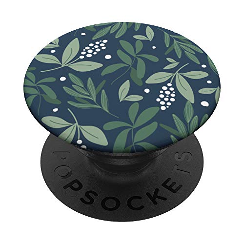Green Botanical Foliage & White Berry Floral Bud Pattern PopSockets PopGrip: Swappable Grip for Phones & Tablets