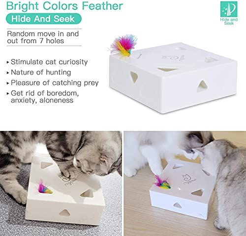 Migipaws Cat Toys, Interactive Automatic 7 Holes Mice Whack-A-Mole, Ultra Fun Smart Teaser Toy for Indoor Cats, USB Rechargeable, 4 Pieces Feather Refills